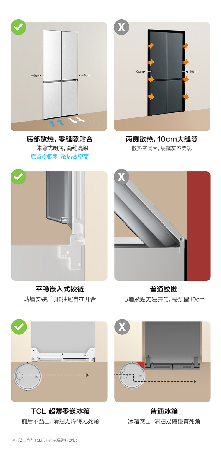 TCL R461P12-UQ 十字四门冰箱-超薄零嵌 | TCL官网